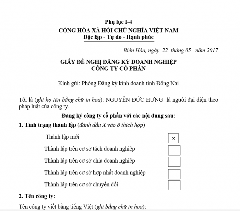De Nghi Dang Ky Doanh Nghiep Cong Ty Co Phan ĐĂng KÝ Kinh Doanh ĐỒng Nai
